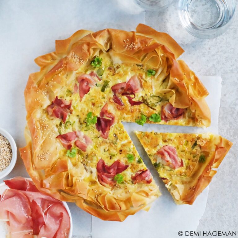Filodeeg quiche met prei en rauwe ham - StudioKOOK